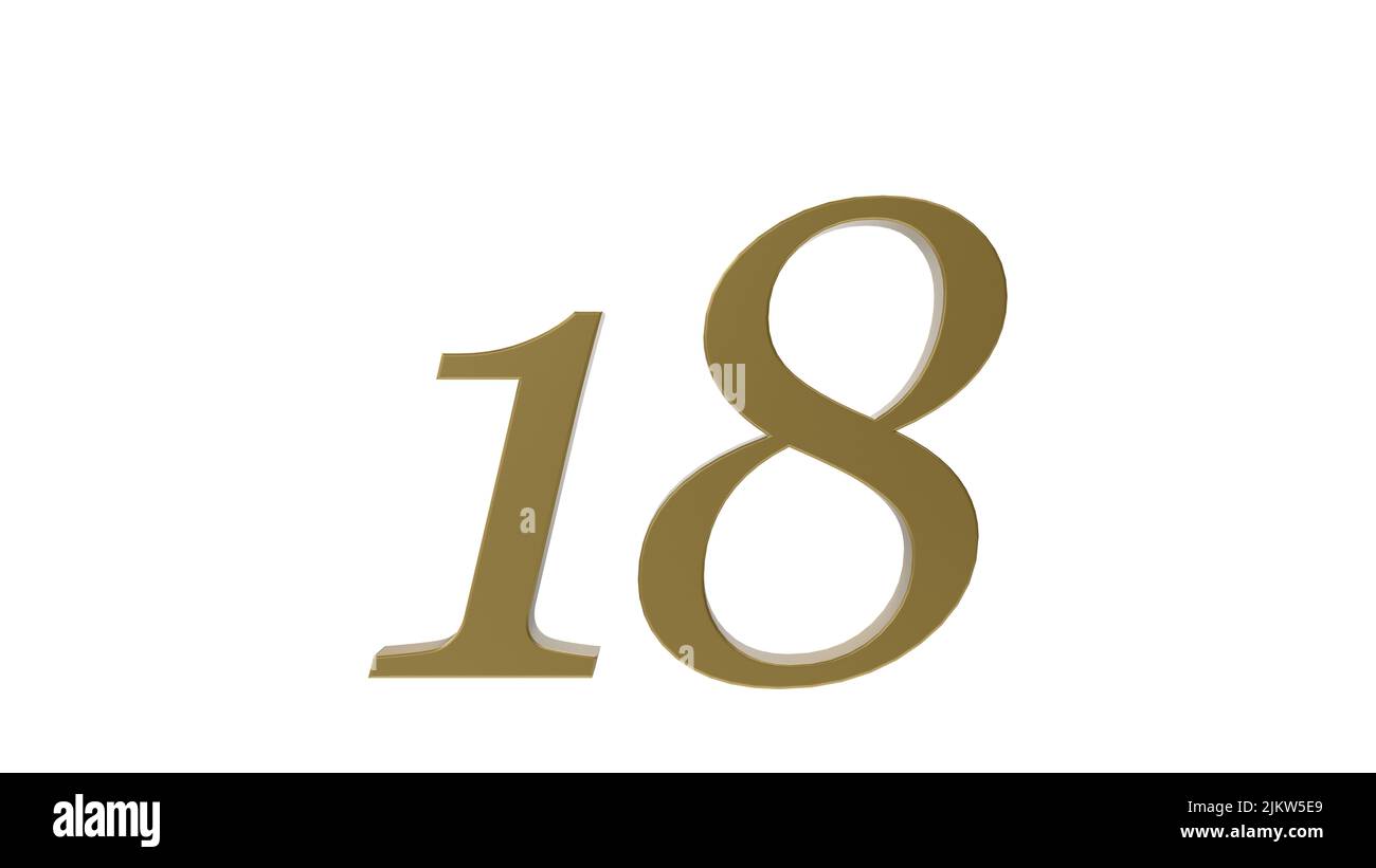 18 gold eighteen number 3d illustration render Stock Photo - Alamy