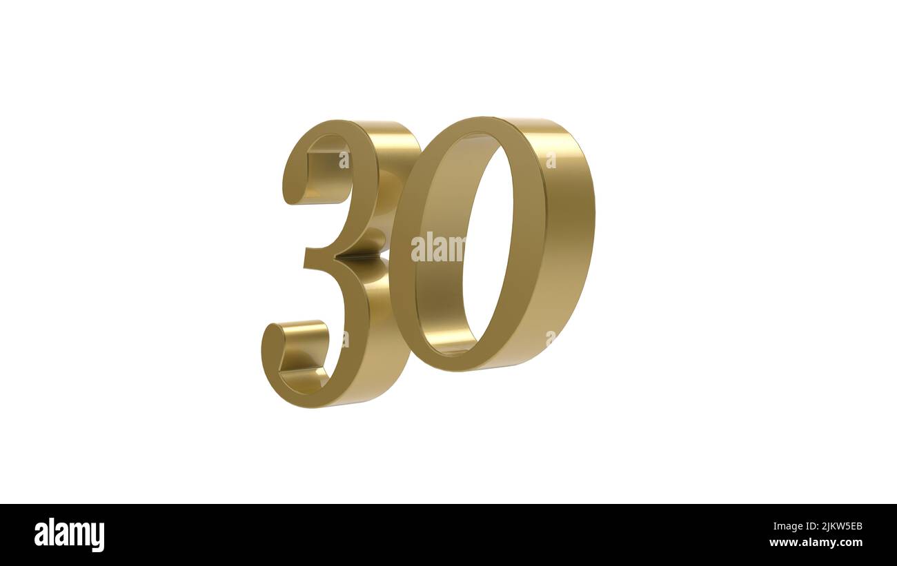 gold 30 number 3d illustration render Stock Photo - Alamy