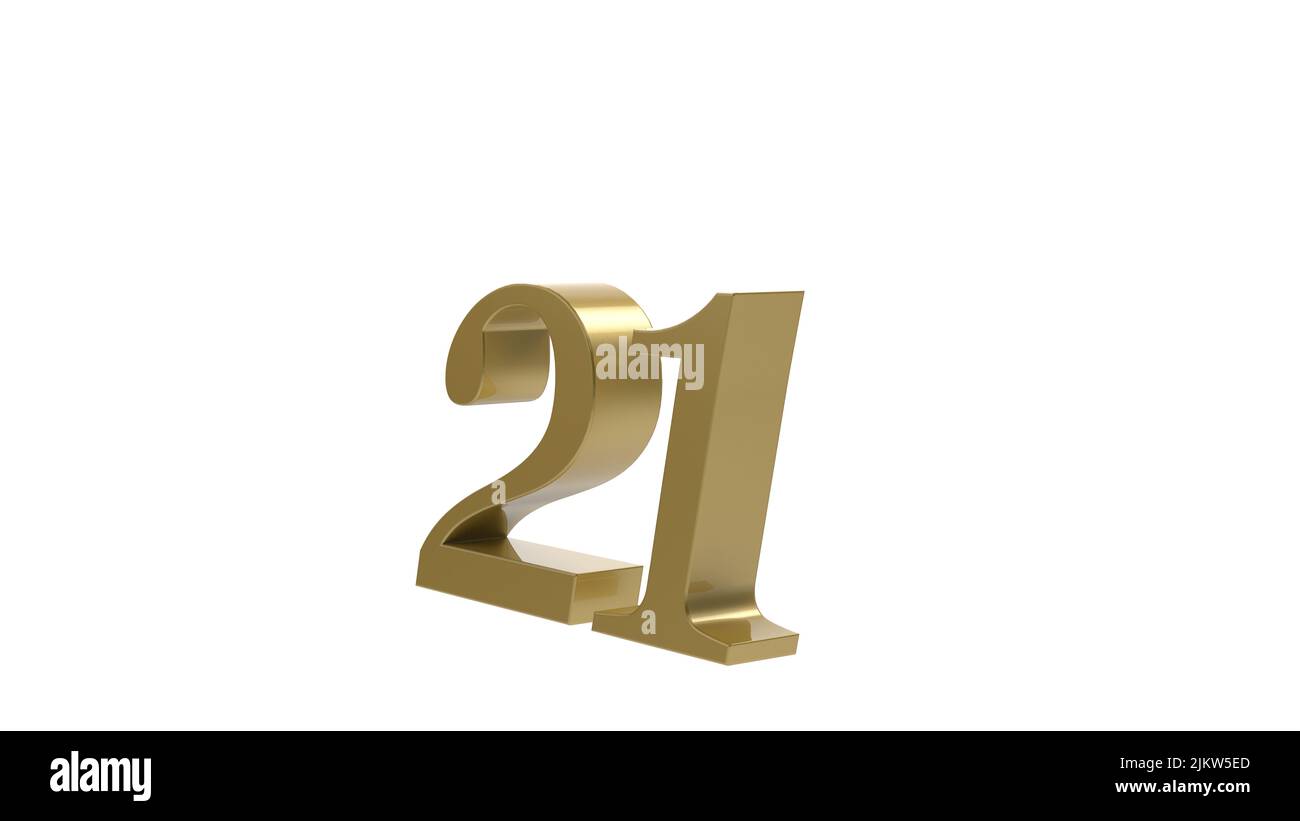 gold 21 number 3d illustration render Stock Photo - Alamy