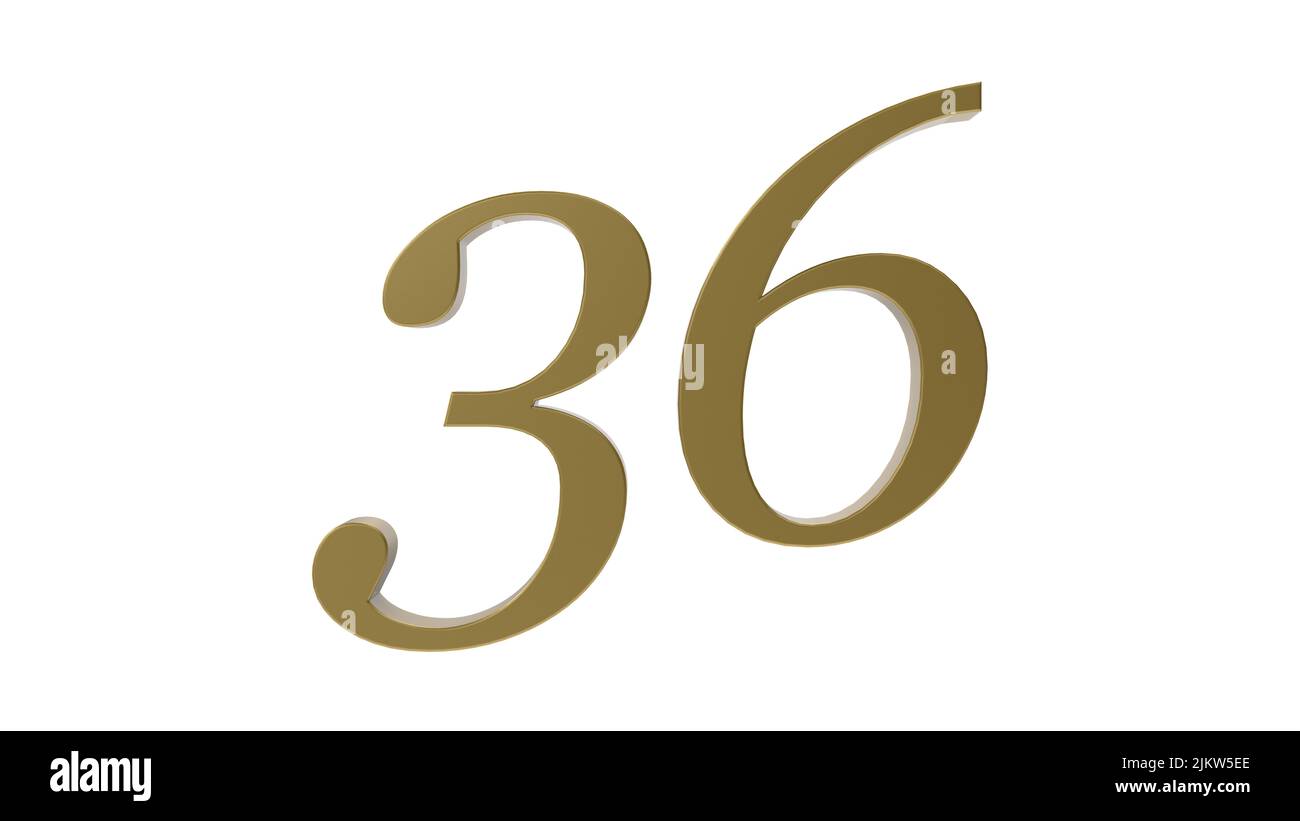 thirty-six gold number 3d illustration render Stock Photo - Alamy