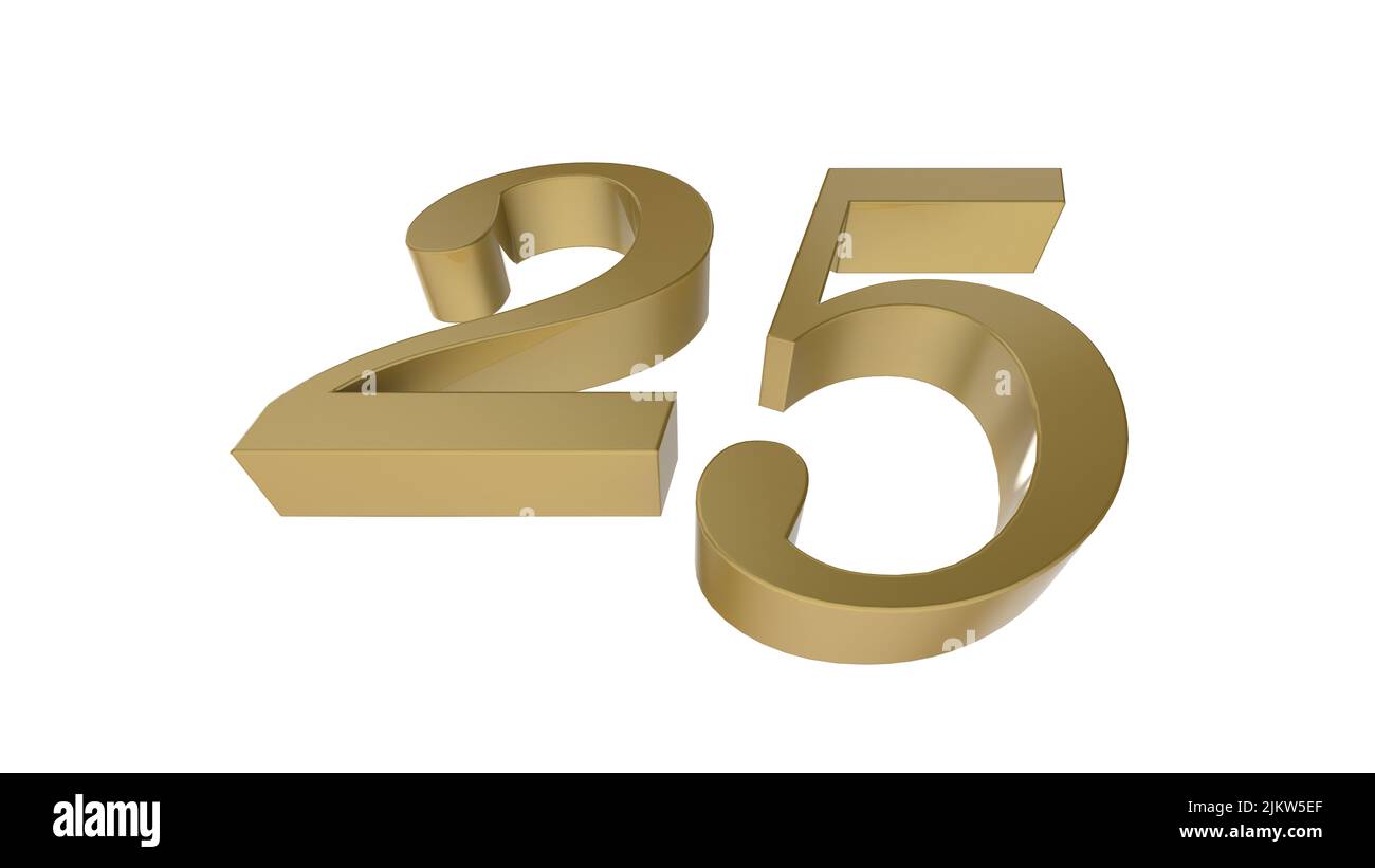 gold 25 number 3d illustration render Stock Photo - Alamy