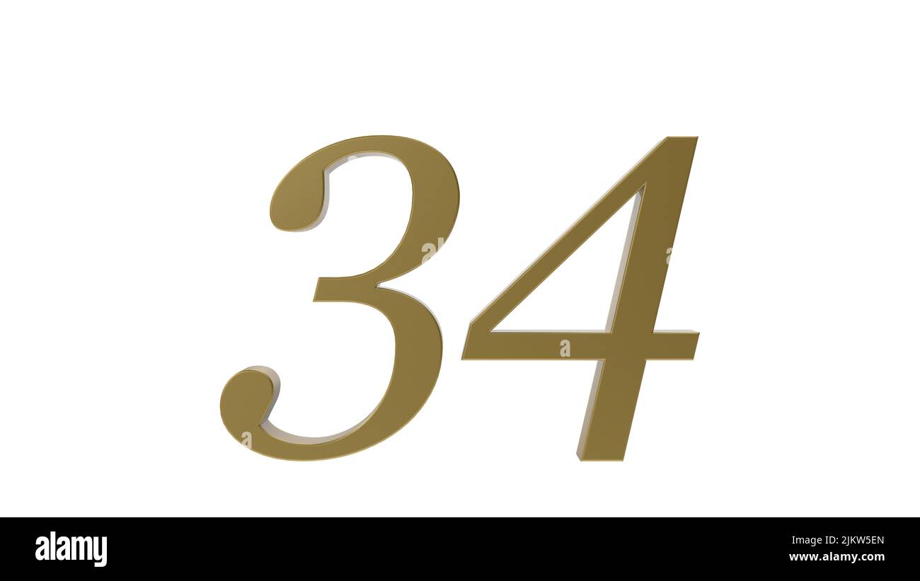 thirty-four gold number 3d illustration render Stock Photo - Alamy