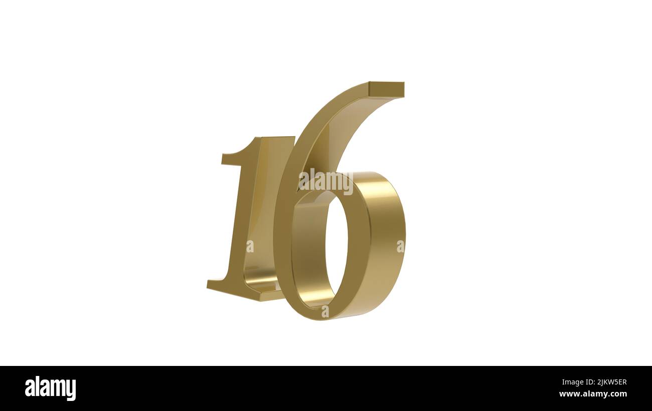 gold 16 number 3d illustration render sixteen Stock Photo - Alamy