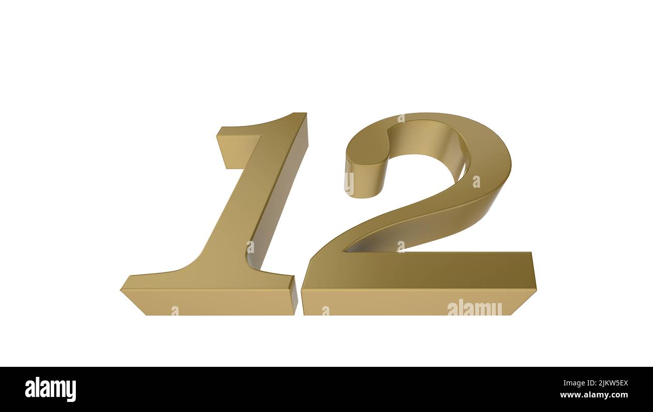gold number twelve 3d illustration 12 render Stock Photo - Alamy