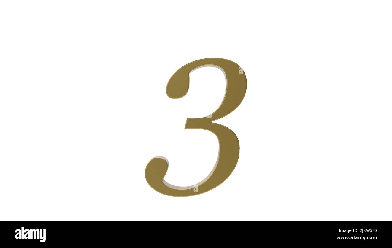 three gold 3 number 3d illustration render Stock Photo - Alamy