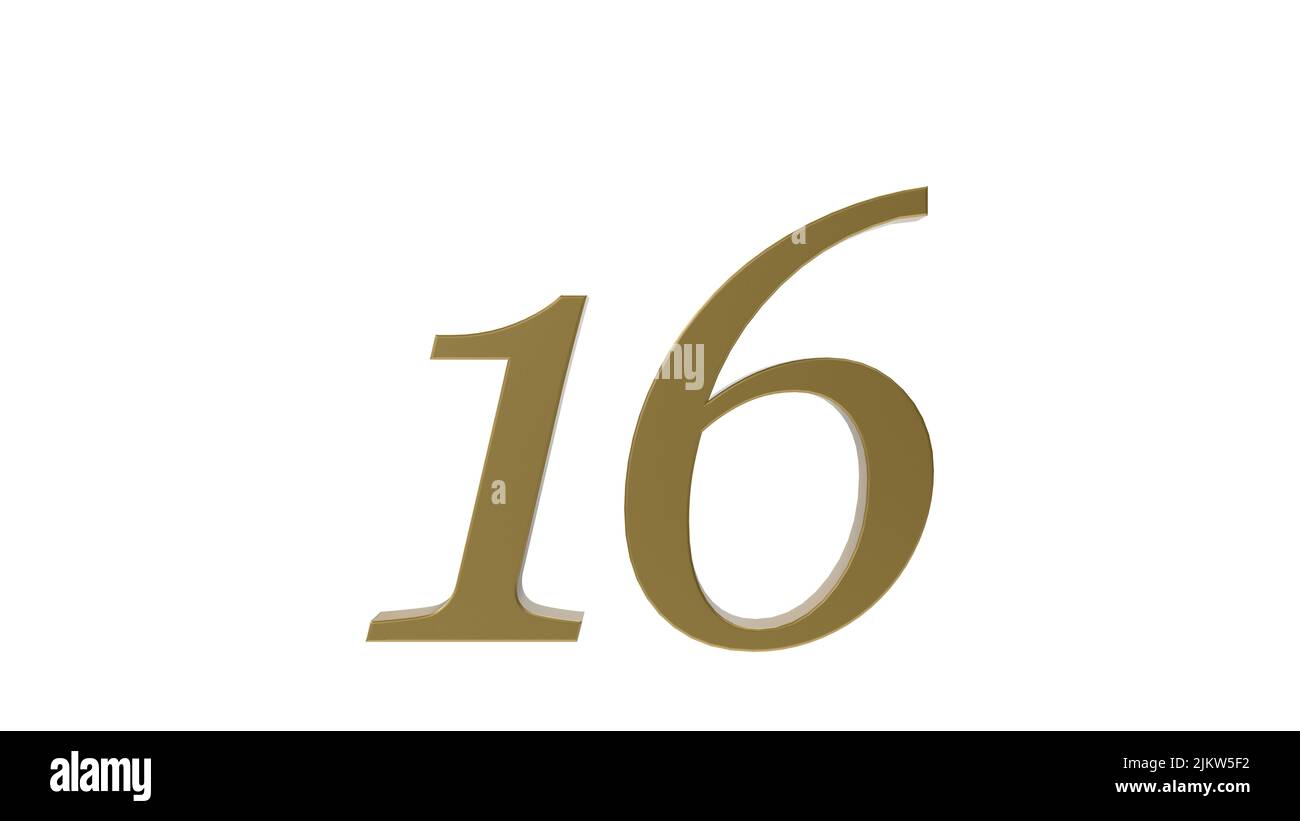 gold 16 number 3d illustration render sixteen Stock Photo - Alamy