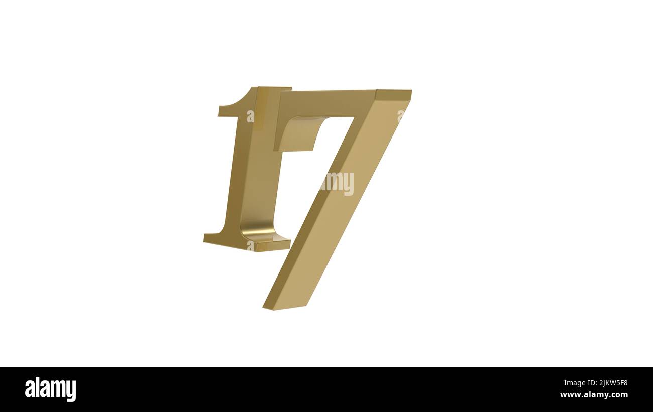 gold seventeen number 3d 17 illustration render Stock Photo - Alamy