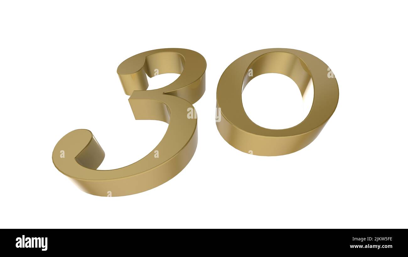 gold 30 number 3d illustration render Stock Photo - Alamy