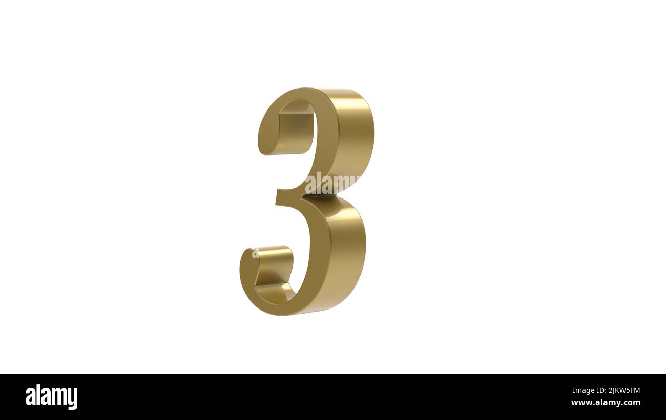 three gold 3 number 3d illustration render Stock Photo - Alamy