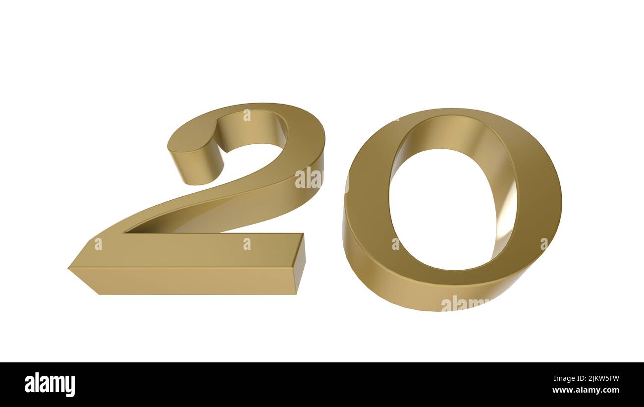 gold number 3d 20 twenty illustration render Stock Photo - Alamy