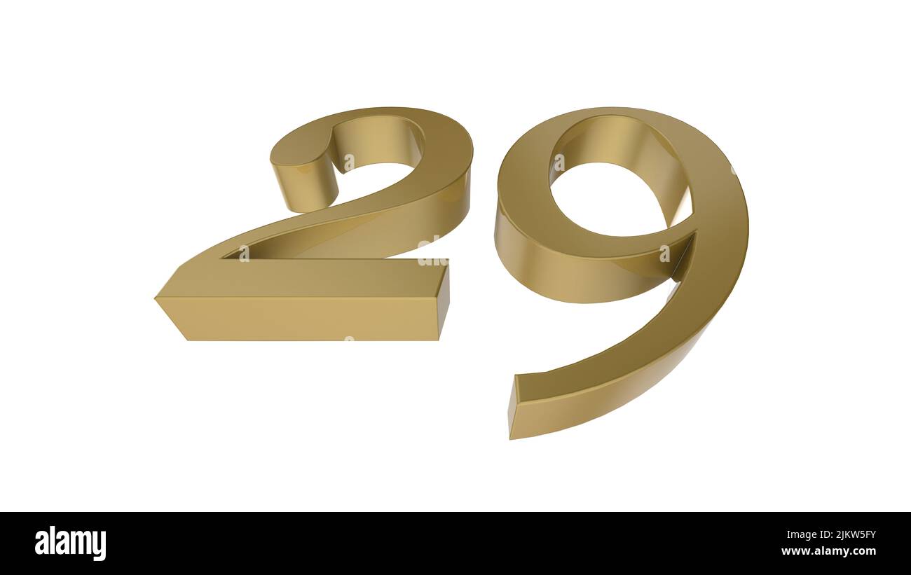 gold 29 number 3d illustration render Stock Photo - Alamy