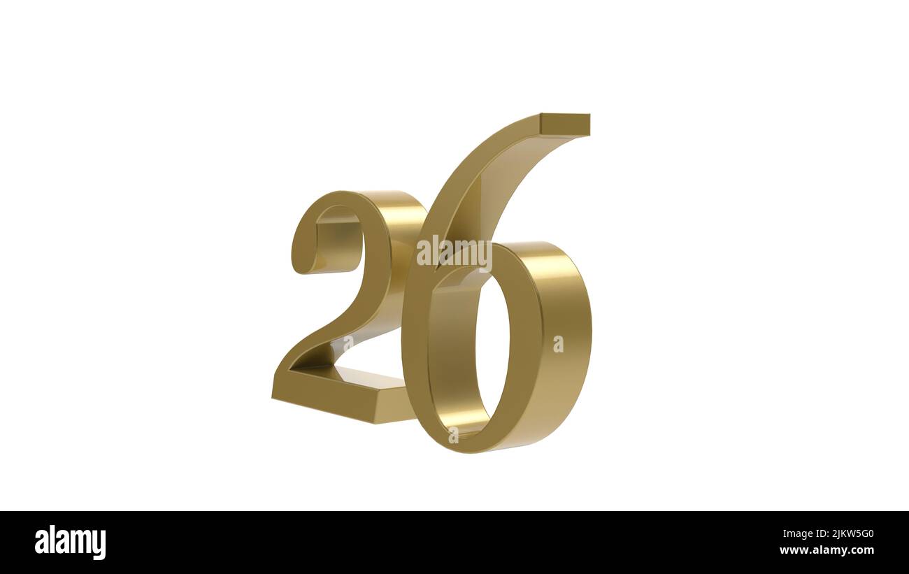 26 gold number 3d illustration render Stock Photo - Alamy