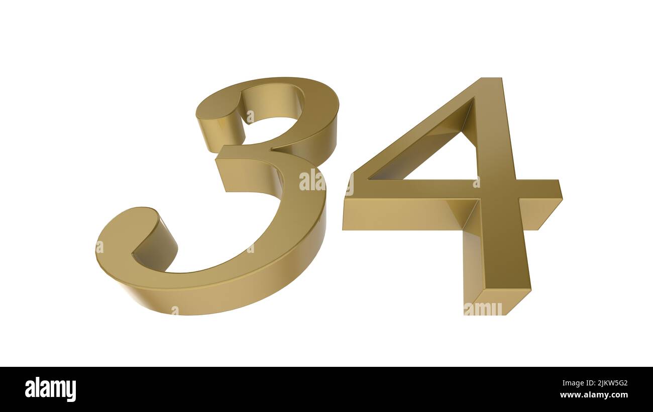 thirty-four gold number 3d illustration render Stock Photo - Alamy