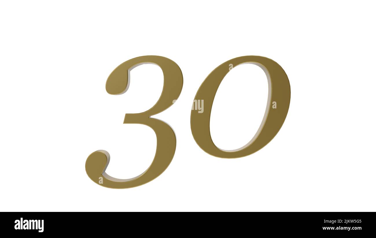gold 30 number 3d illustration render Stock Photo - Alamy