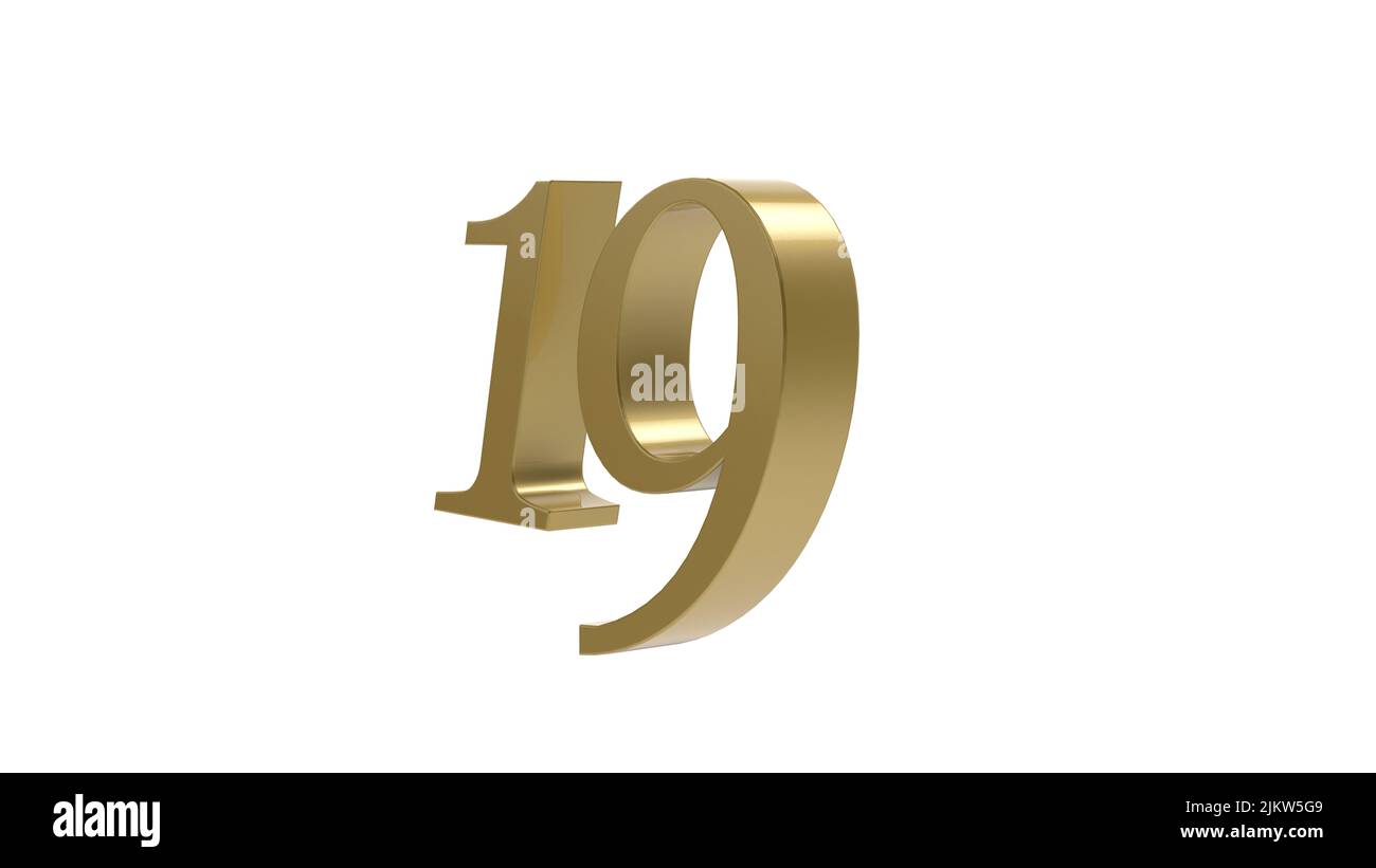 nineteen gold 19 number 3d illustration render Stock Photo - Alamy