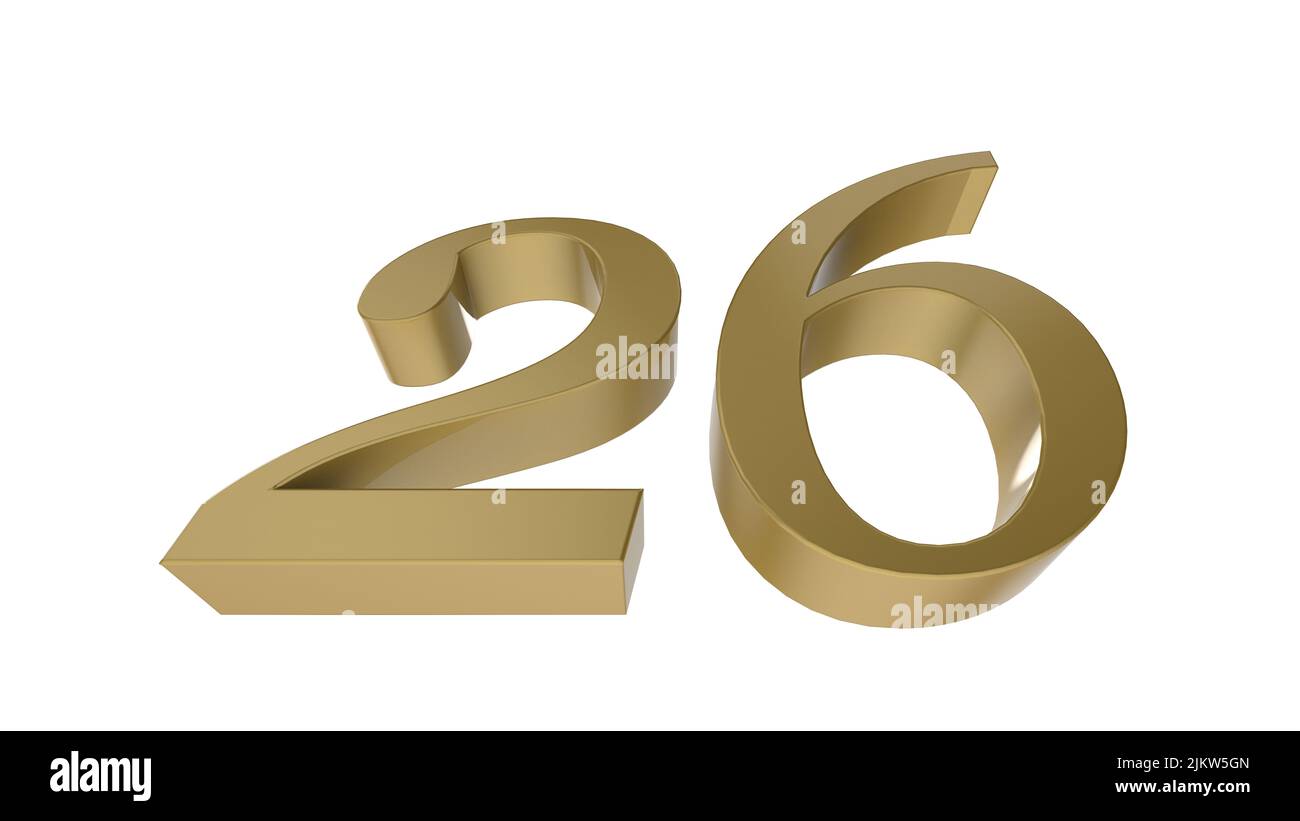 26 gold number 3d illustration render Stock Photo - Alamy