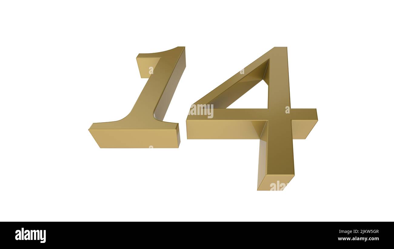 14 fourteen gold number 3d illustration render Stock Photo - Alamy