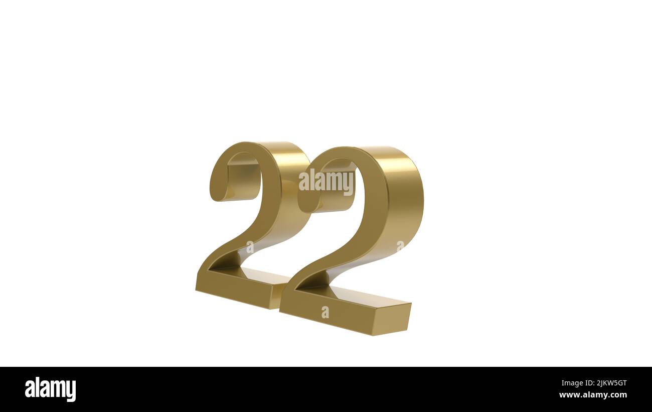 gold 22 number 3d illustration render Stock Photo - Alamy