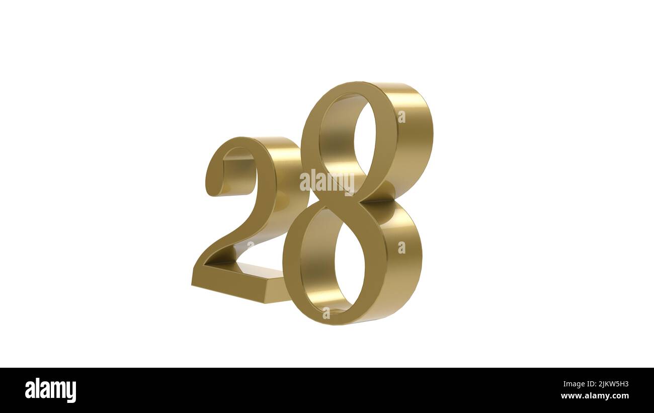 28 gold number 3d illustration render Stock Photo - Alamy