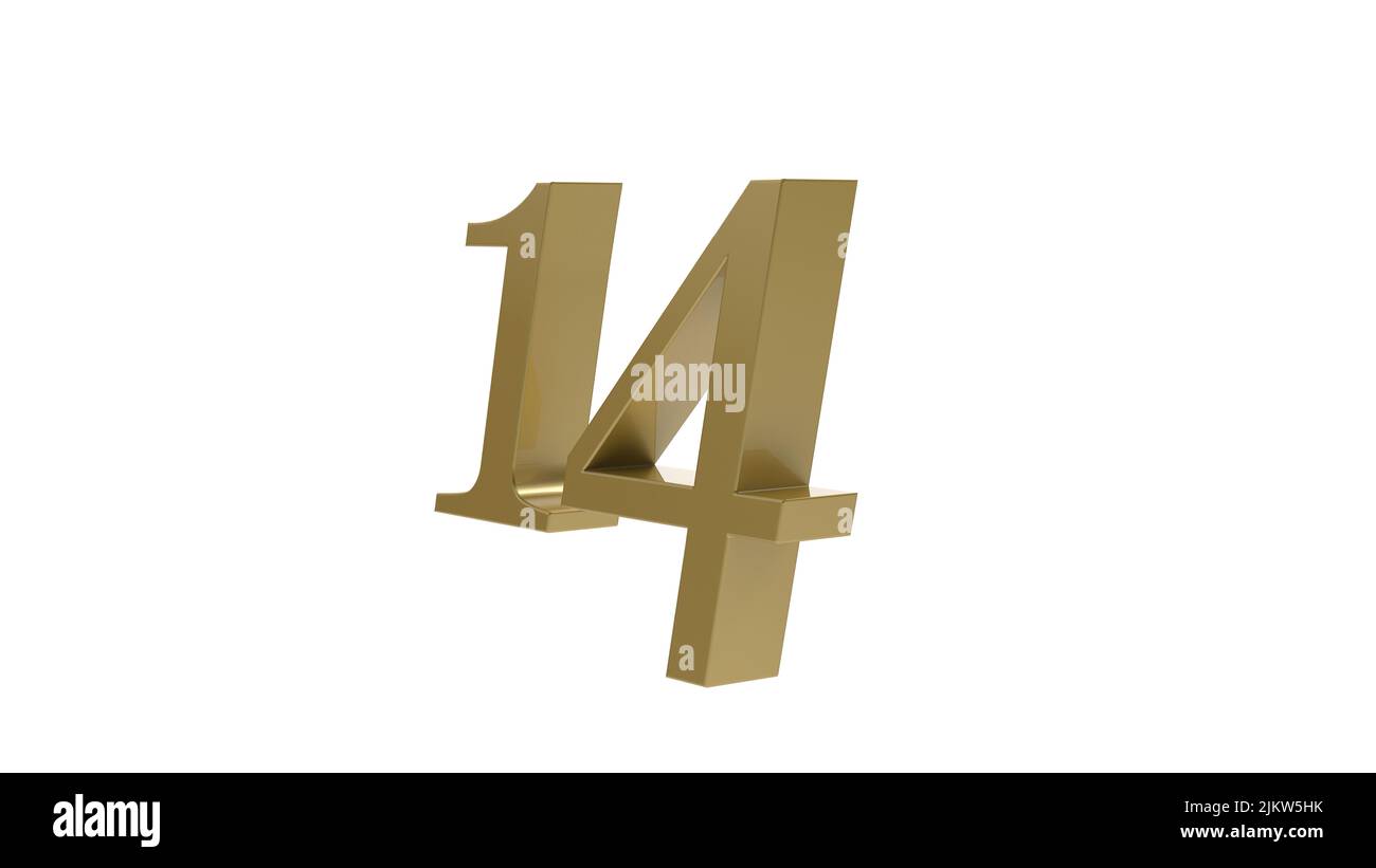 14 fourteen gold number 3d illustration render Stock Photo - Alamy