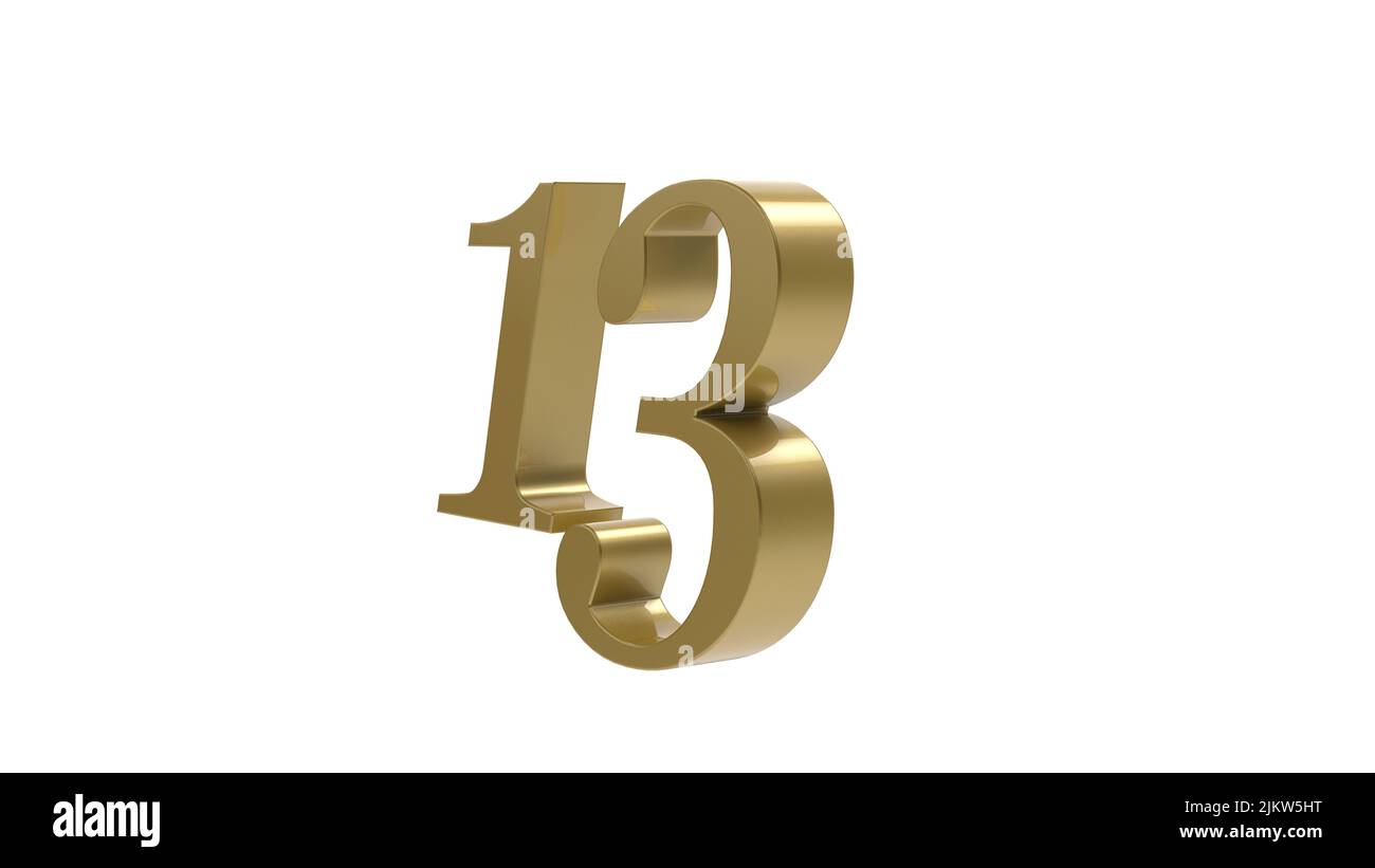 gold 13 thirteen number 3d illustration render Stock Photo - Alamy
