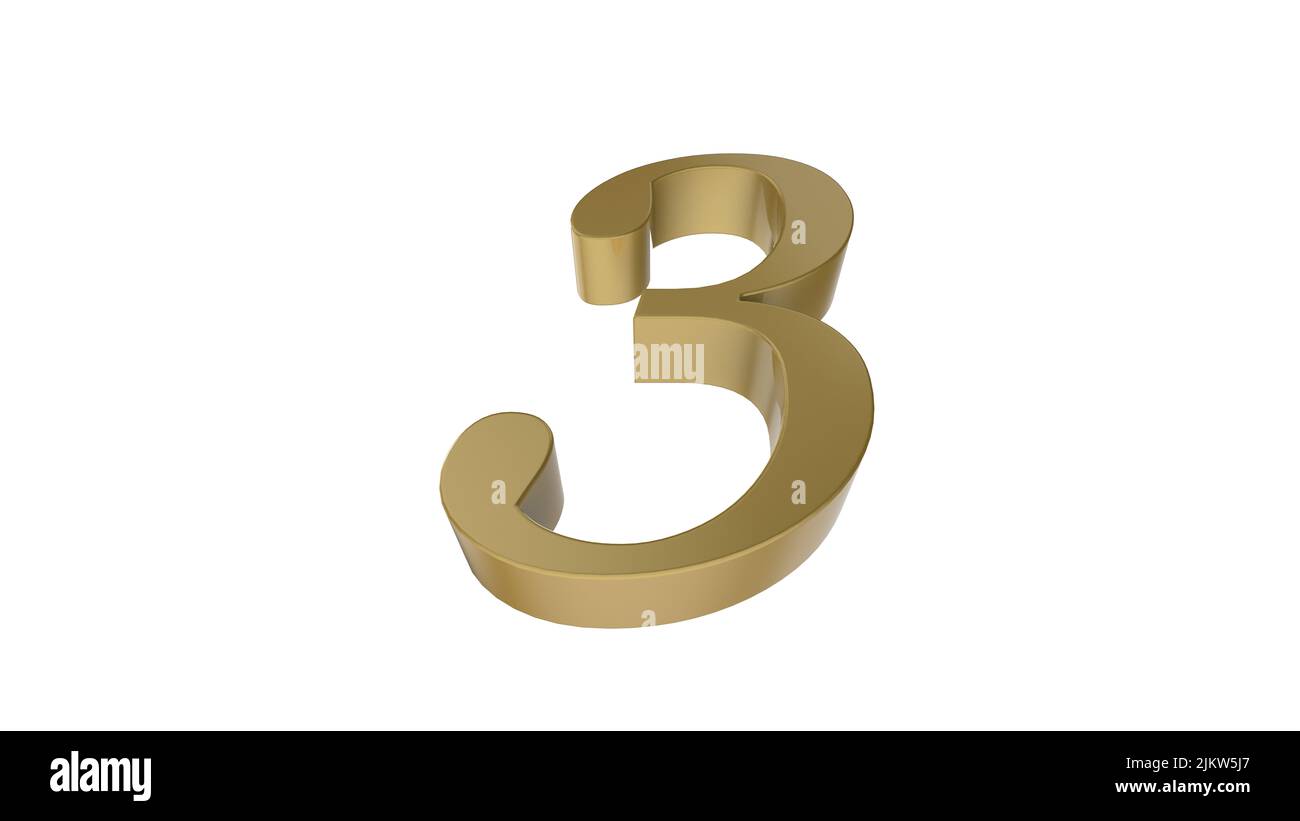 three gold 3 number 3d illustration render Stock Photo - Alamy