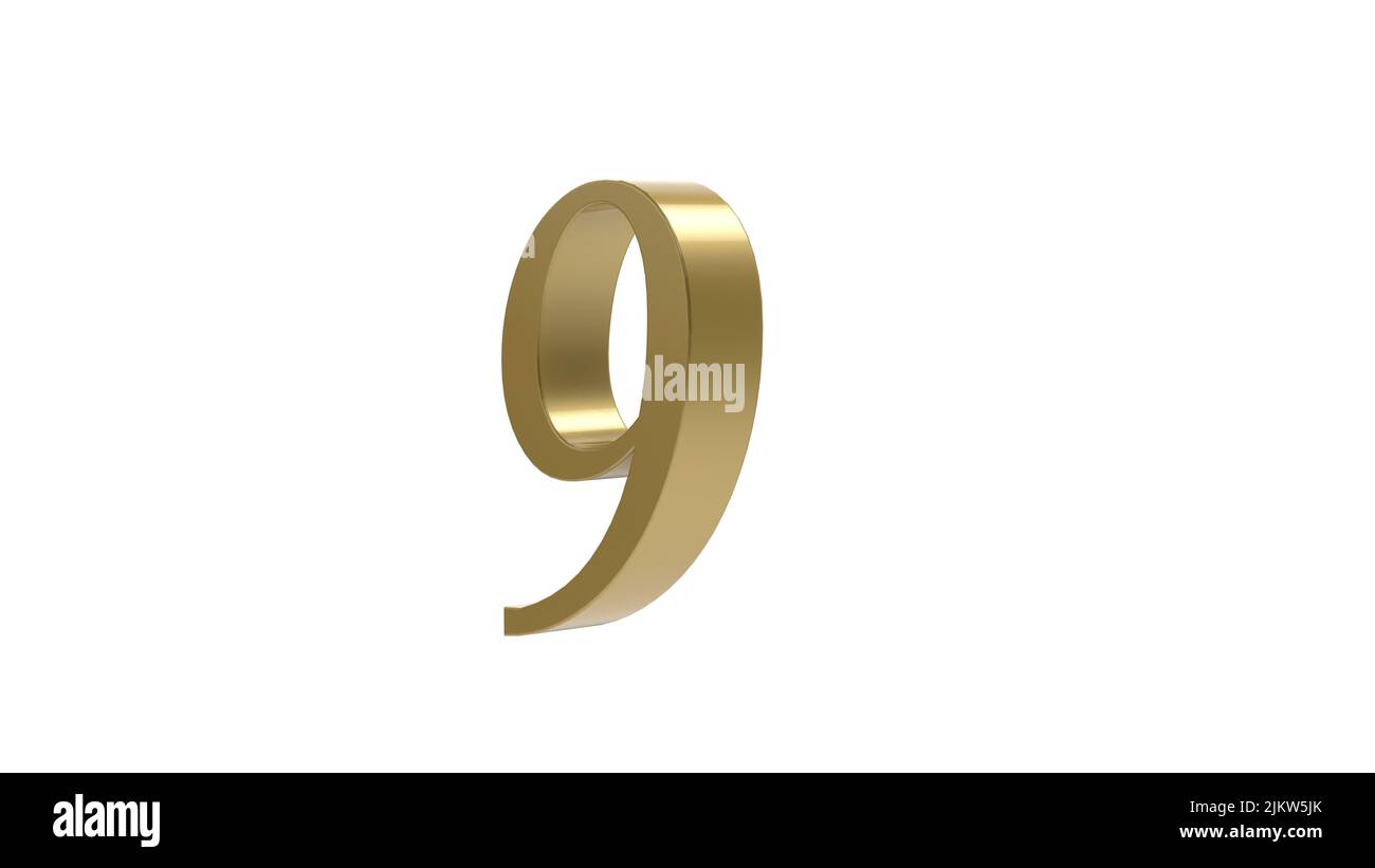 9 nine gold number 3d illustration render Stock Photo - Alamy