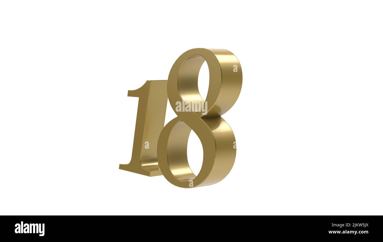 18 gold eighteen number 3d illustration render Stock Photo - Alamy
