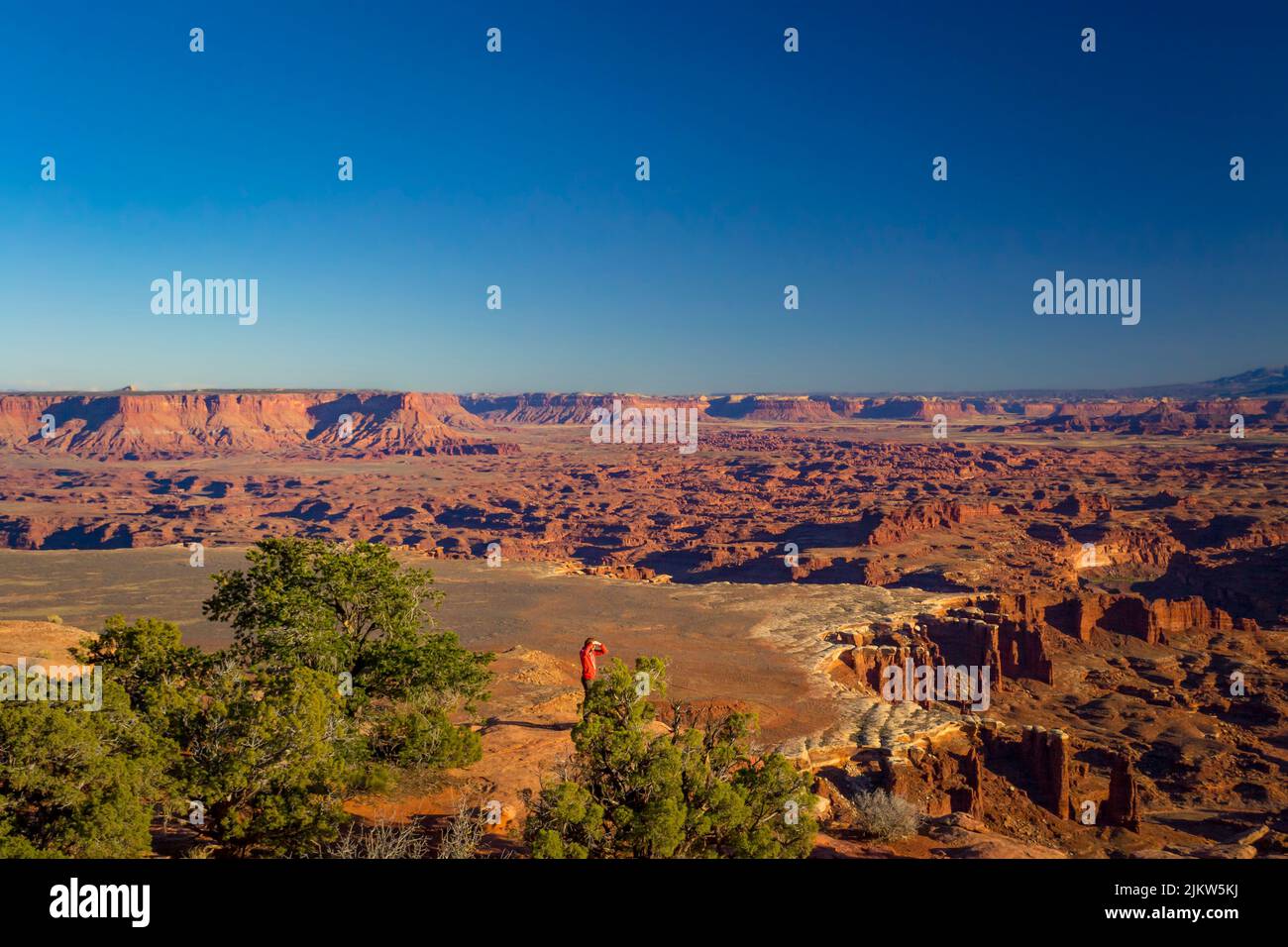 Tourist overlooking the majestic nature of Canyonlands in Utah. Beauty ...
