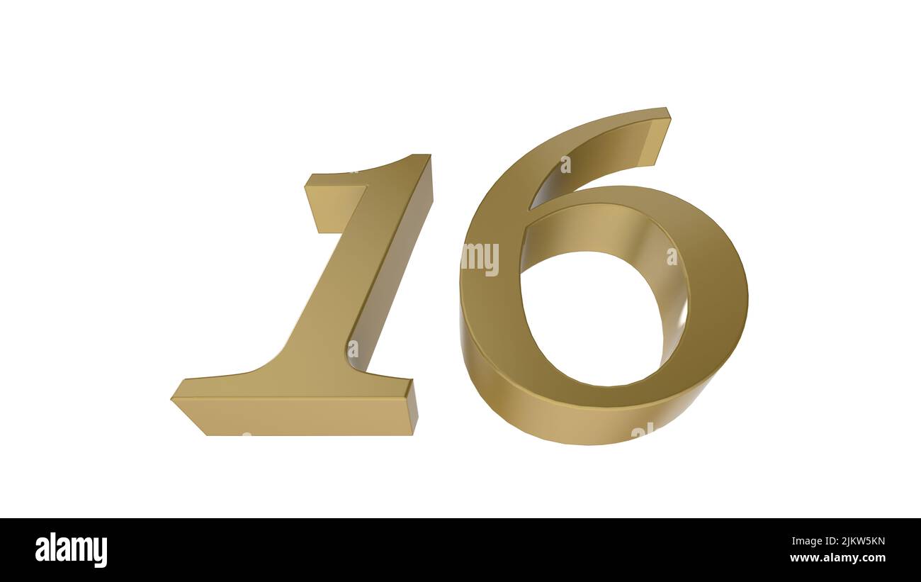 gold 16 number 3d illustration render sixteen Stock Photo - Alamy