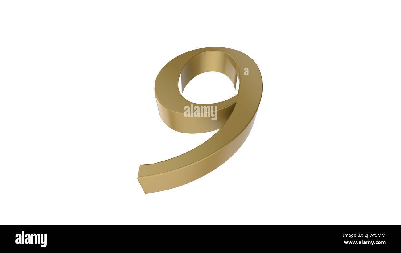 9 nine gold number 3d illustration render Stock Photo - Alamy