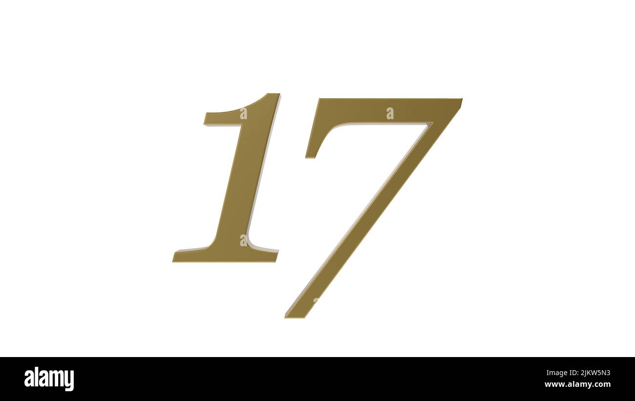 gold seventeen number 3d 17 illustration render Stock Photo - Alamy