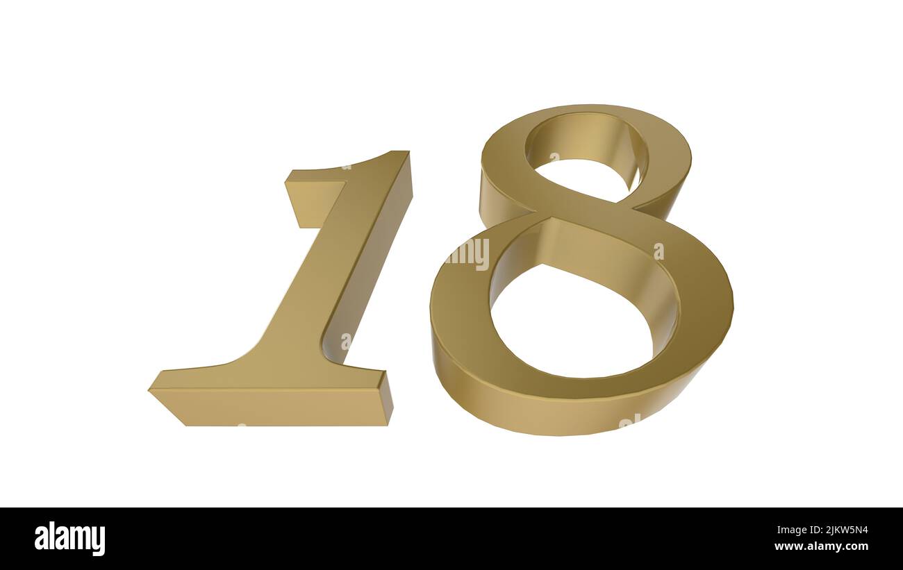 18 gold eighteen number 3d illustration render Stock Photo - Alamy