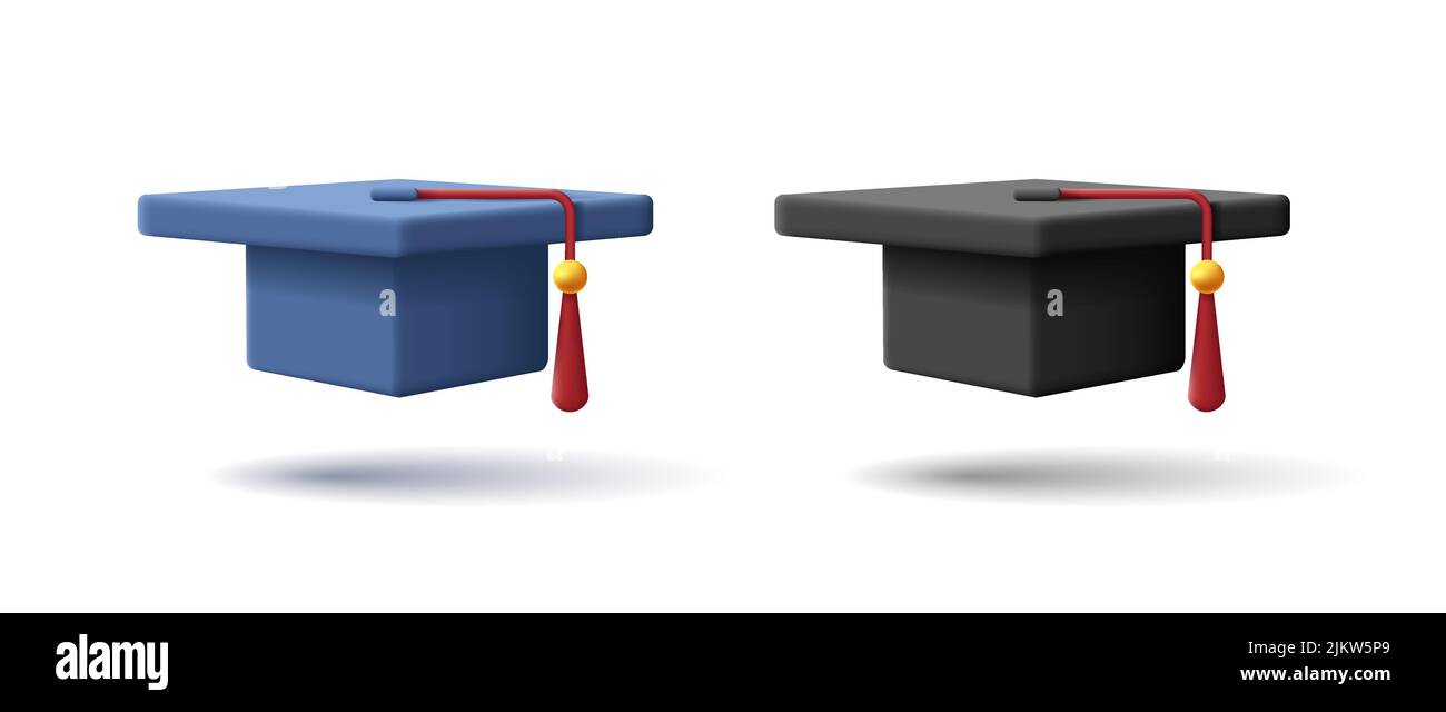 3d icon of graduation cap in blue and black colors. Vector illustration ...