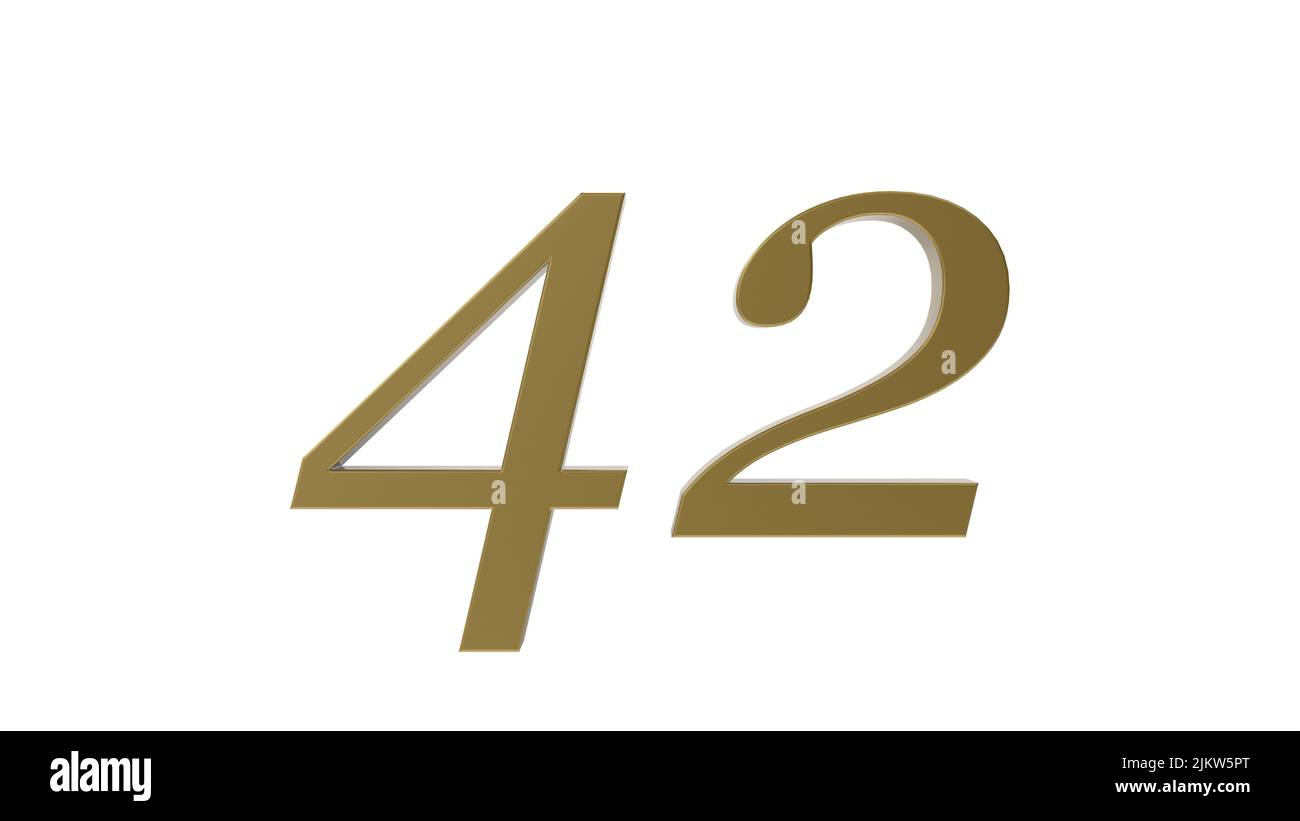 42 gold number 3d illustration render Stock Photo - Alamy