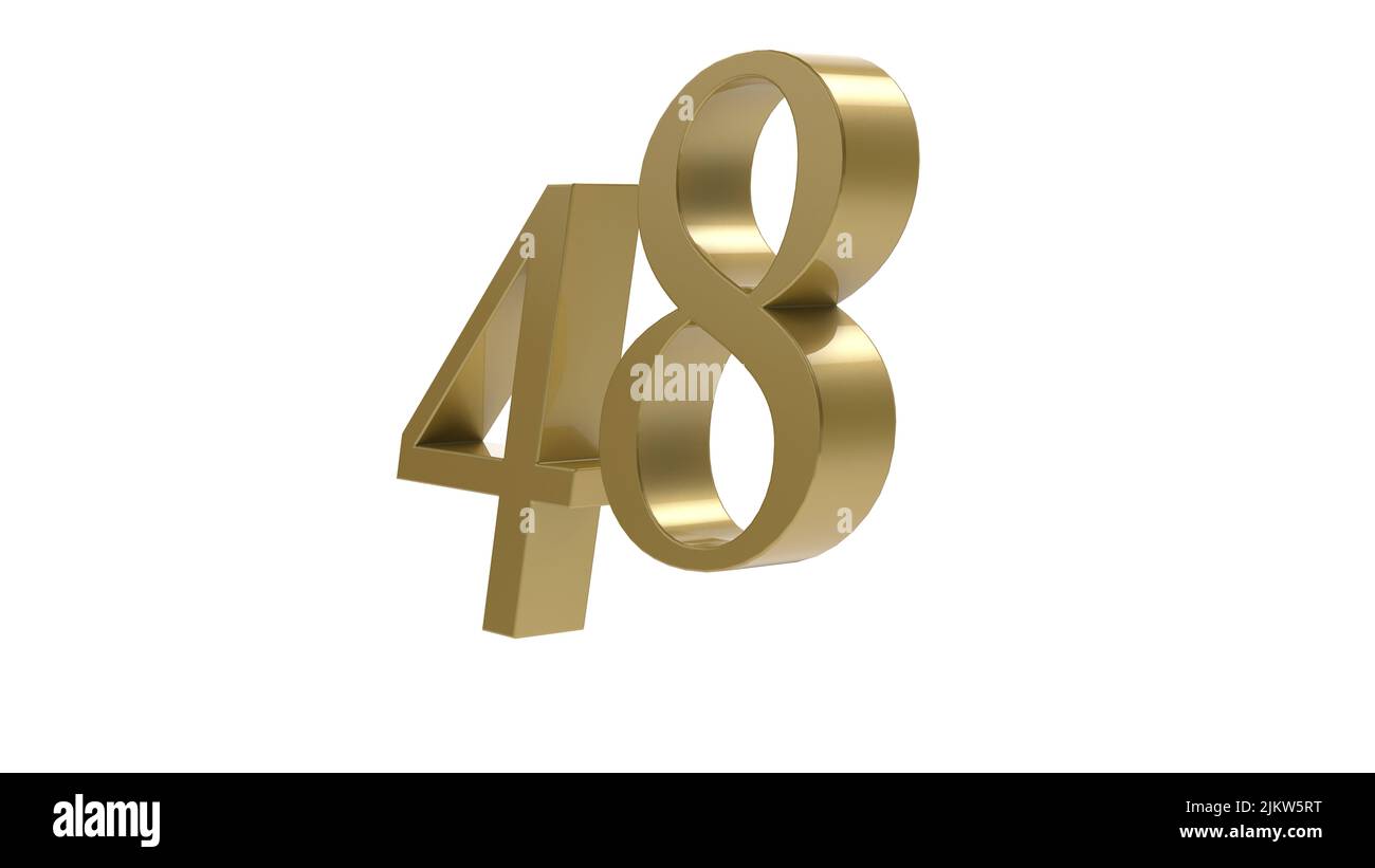 48 forty-eight gold number 3d illustration render Stock Photo - Alamy