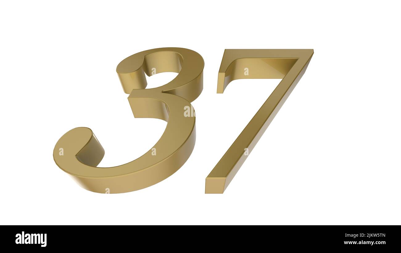 gold 37 number 3d illustration render Stock Photo - Alamy