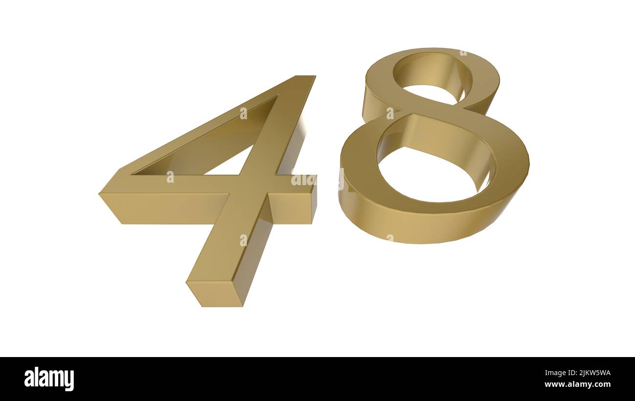 48 forty-eight gold number 3d illustration render Stock Photo - Alamy