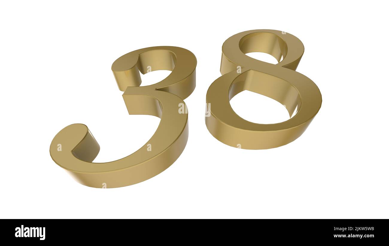 38 gold number 3d illustration render Stock Photo - Alamy