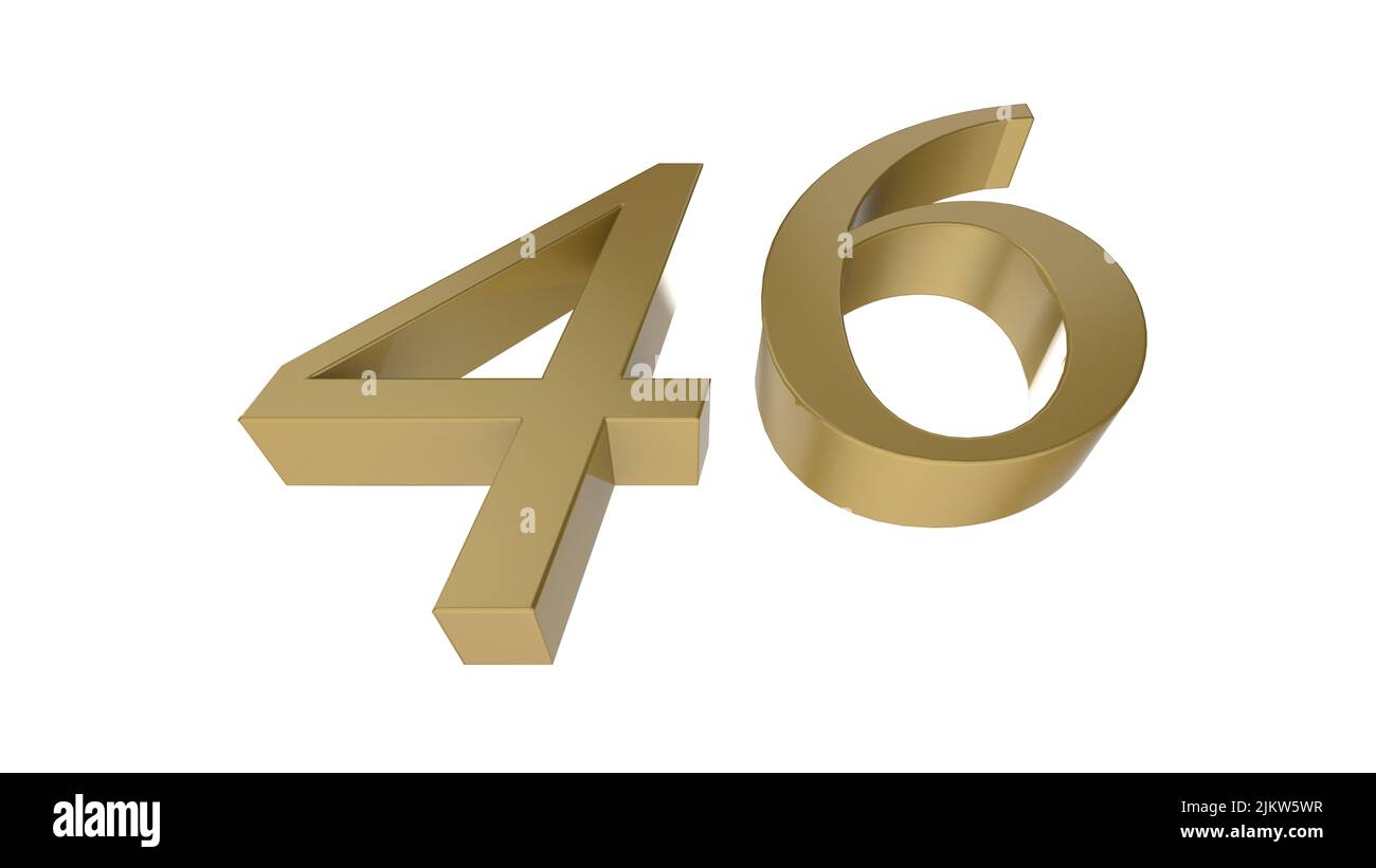 46 gold forty-six number 3d illustration render Stock Photo - Alamy