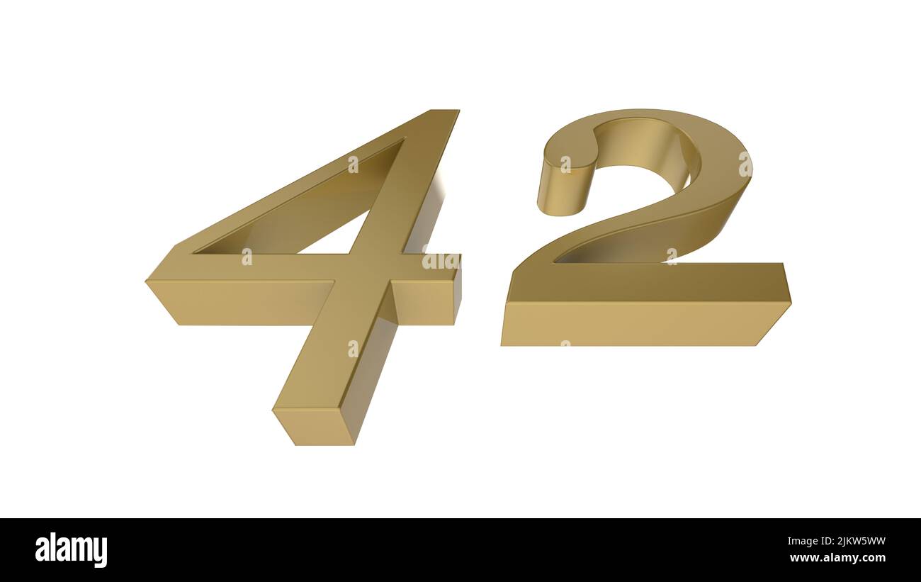 42 gold number 3d illustration render Stock Photo - Alamy