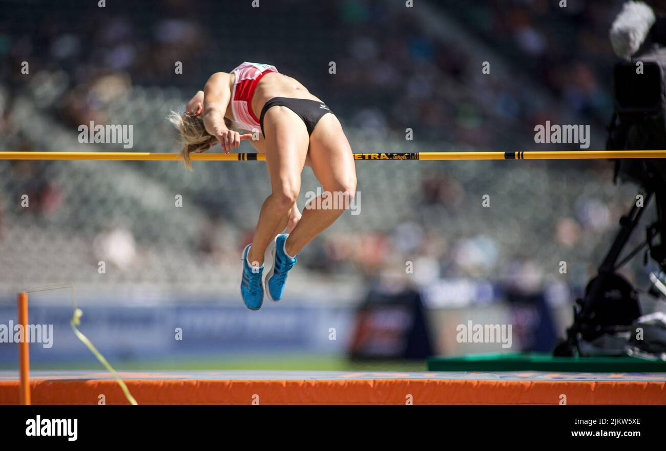 Sarah Lagger participating in the high jump at the European Athletics ...