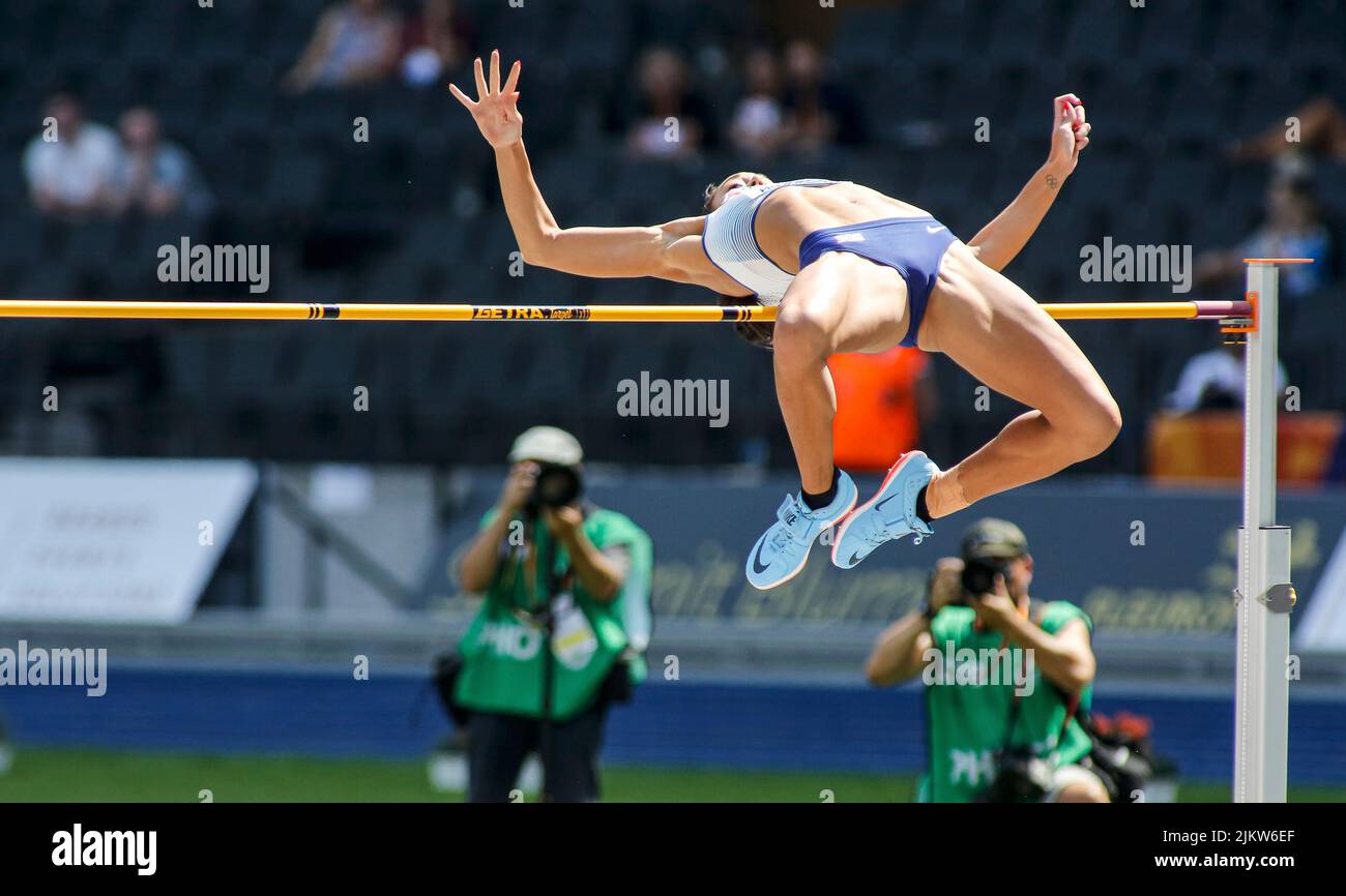 Katarina Johnson-Thompson participating in the high jump at the ...