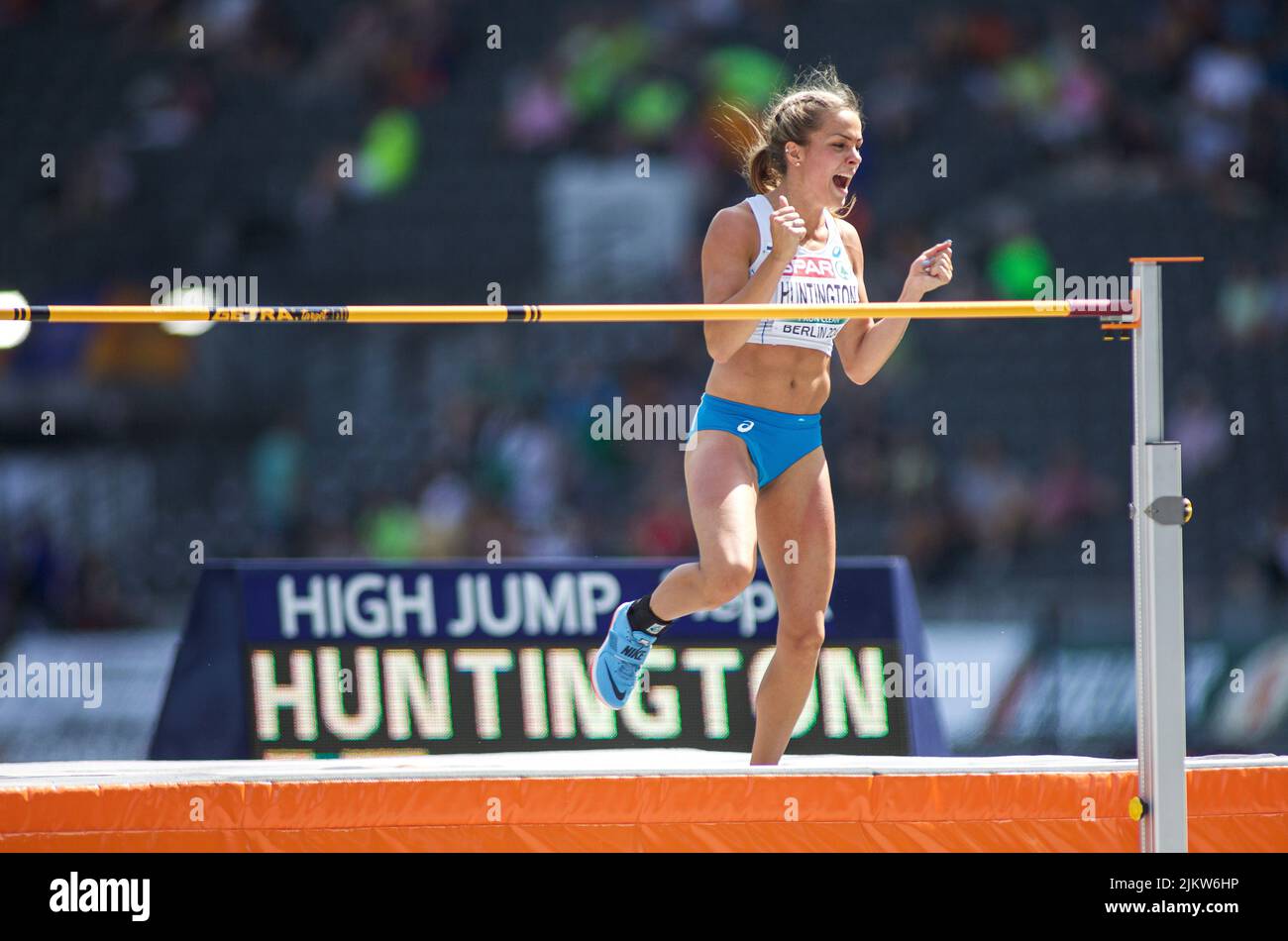Maria Huntington participating in the high jump at the European ...