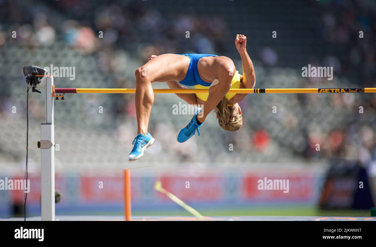 Lisa Linnell participating in the high jump at the European Athletics ...