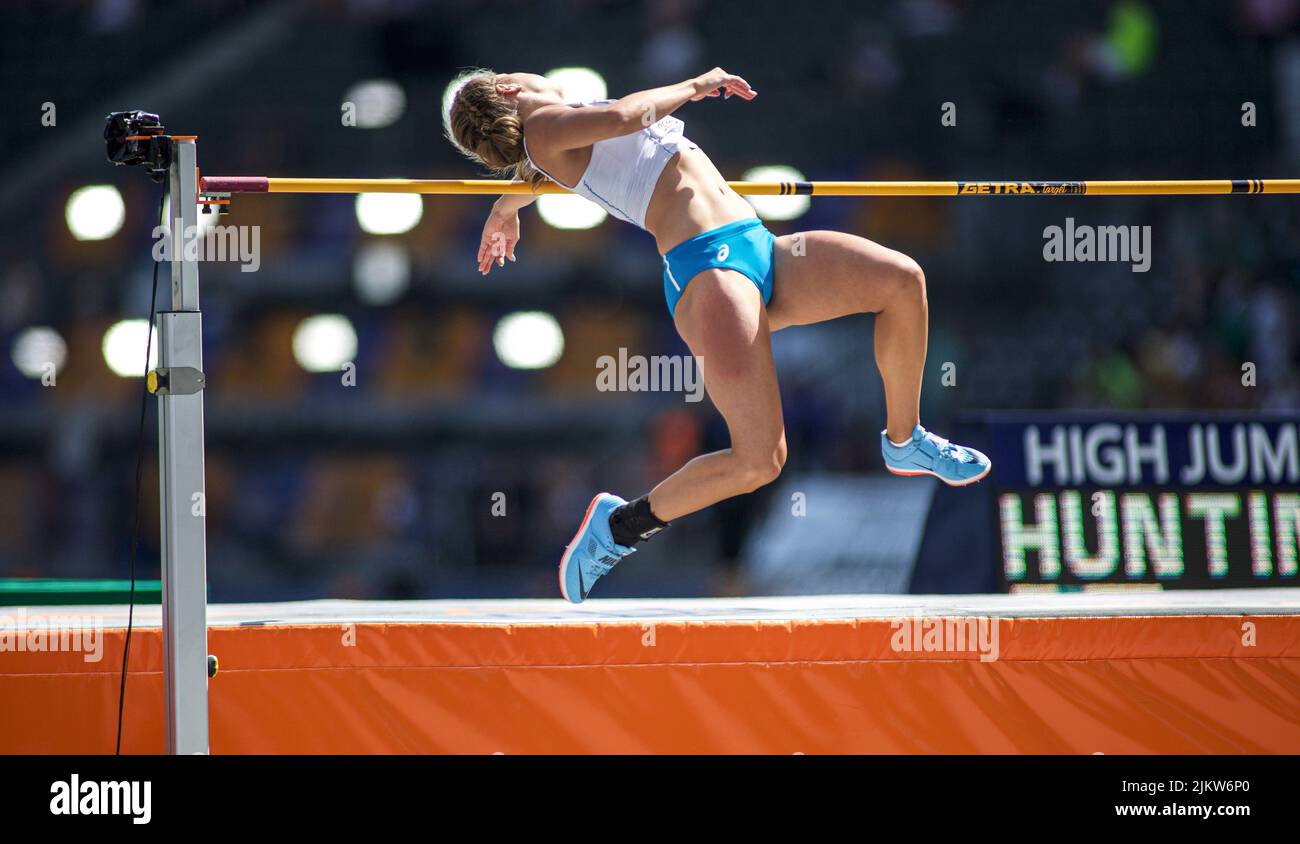 Maria Huntington participating in the high jump at the European ...