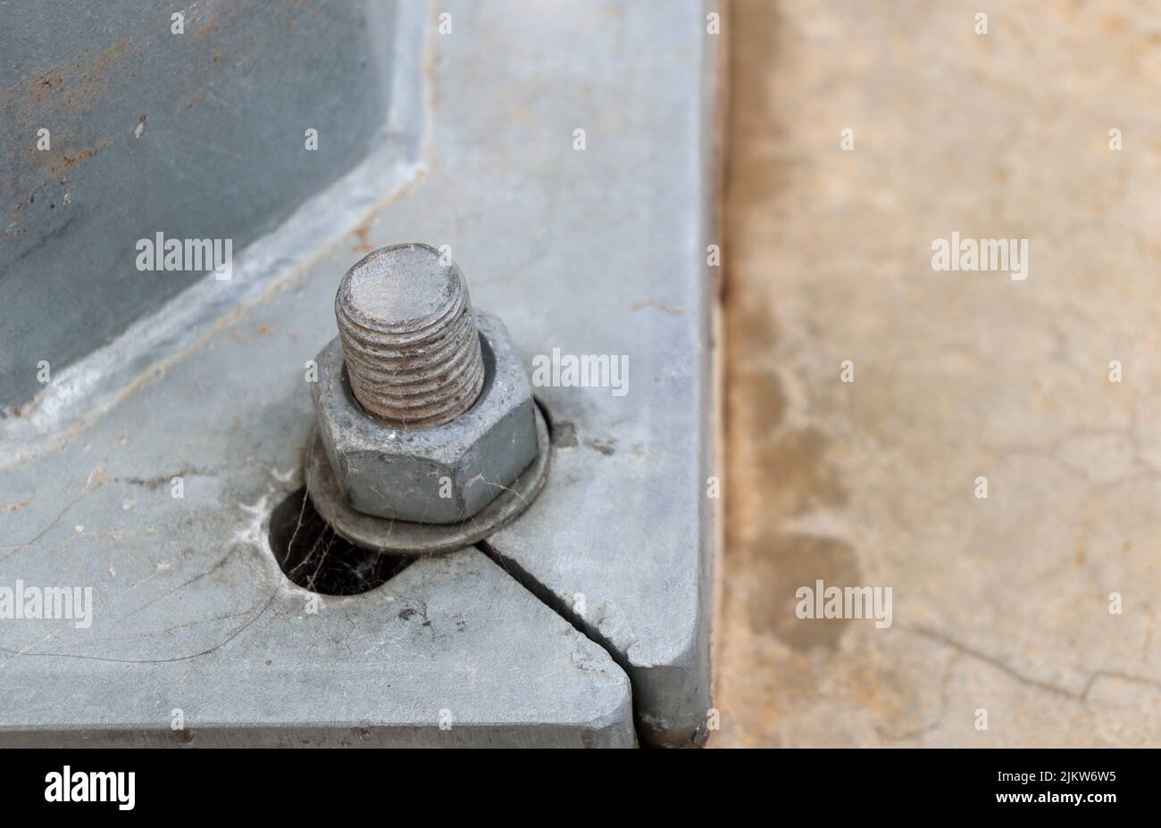 industrial scene of steel structure nut and bolt and concrete Stock ...