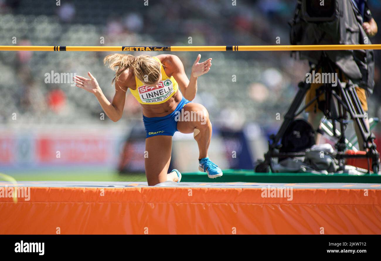 Lisa Linnell participating in the high jump at the European Athletics ...
