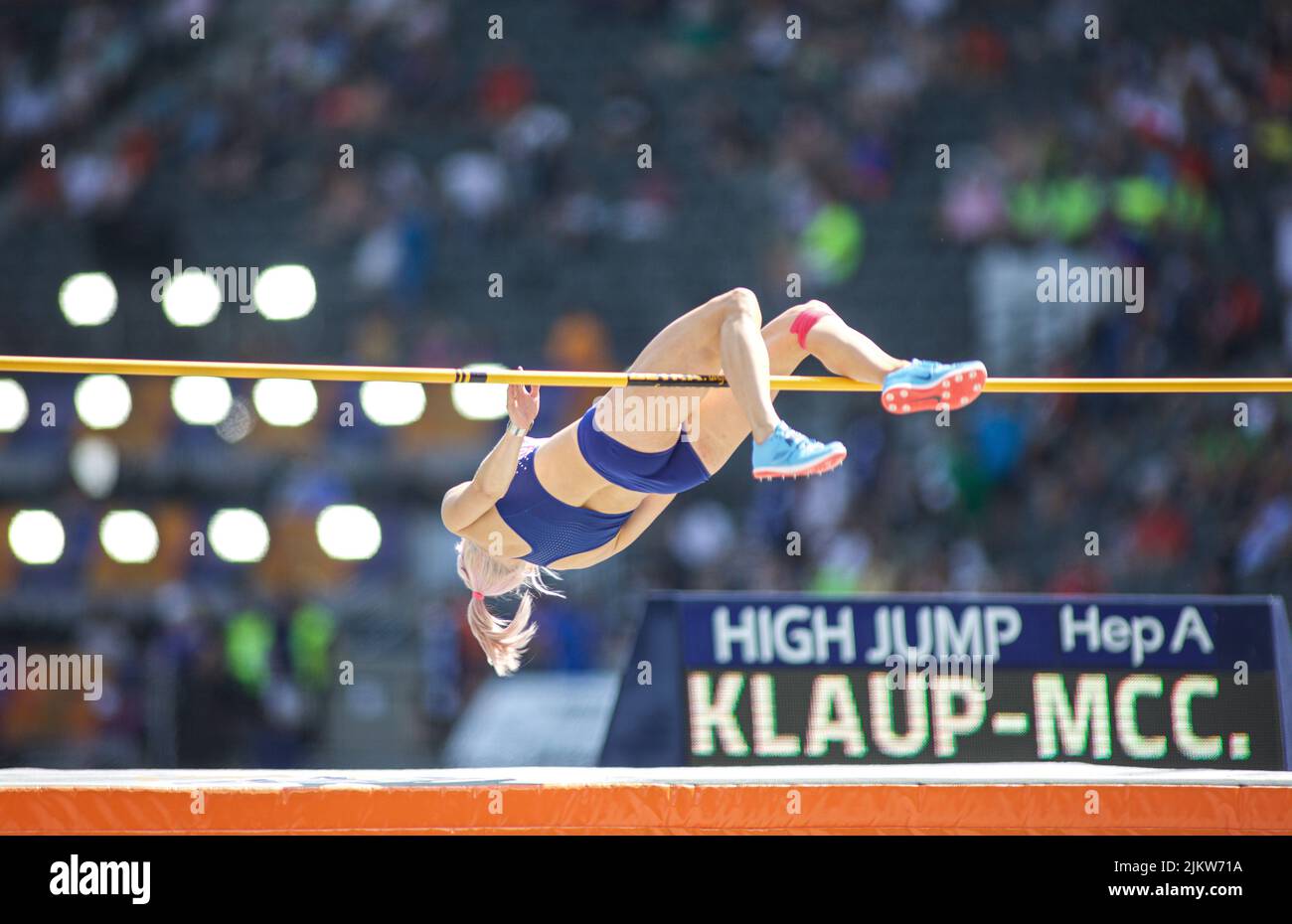 Mari Klaup-Mccoll participating in the high jump at the European ...