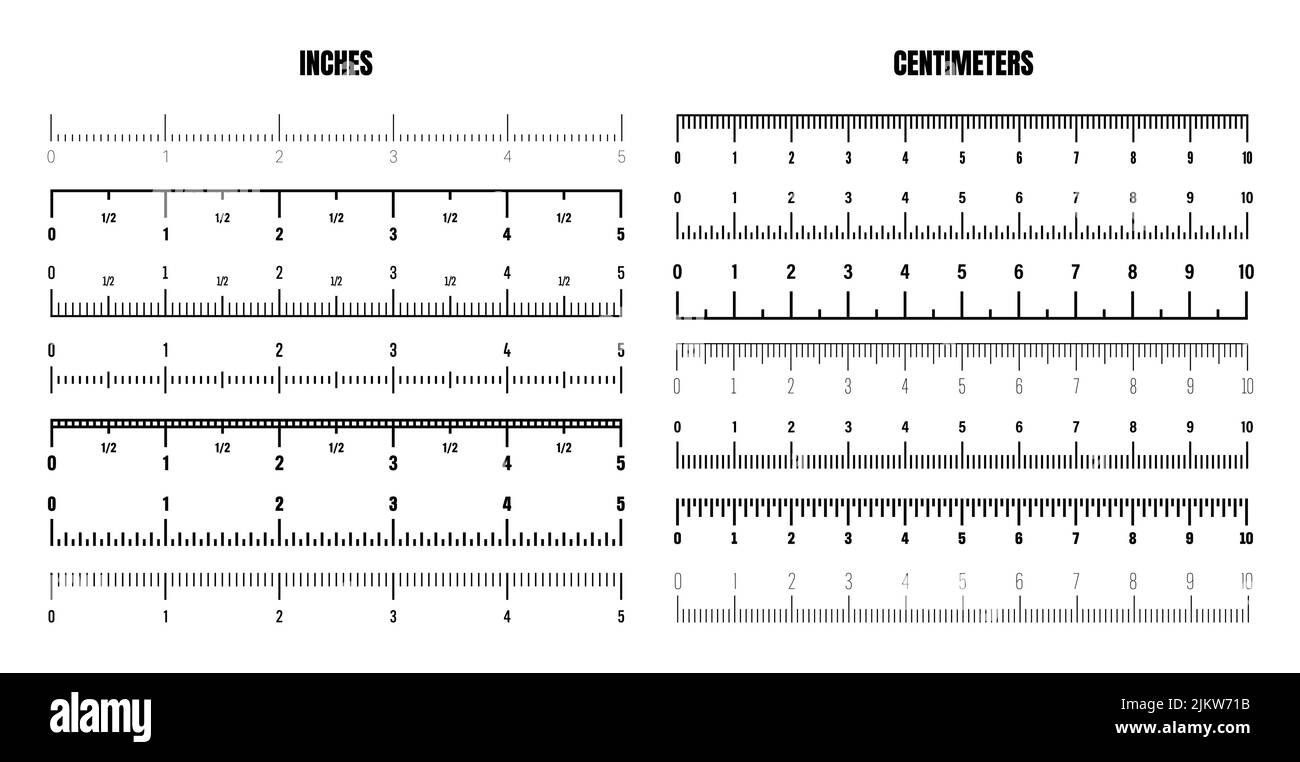Realistic black centimeter and inch scale for measuring length or ...